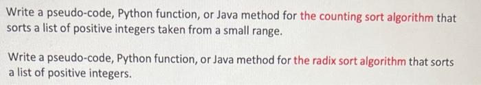 Solved Write a pseudo-code, Python function, or Java method | Chegg.com