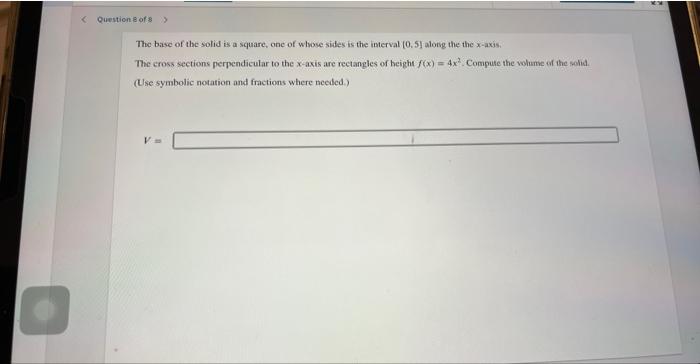 Solved The base of the solid is a square, one of whose sides | Chegg.com