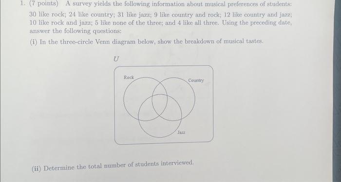 Solved 1. (7 points) A survey yields the following | Chegg.com