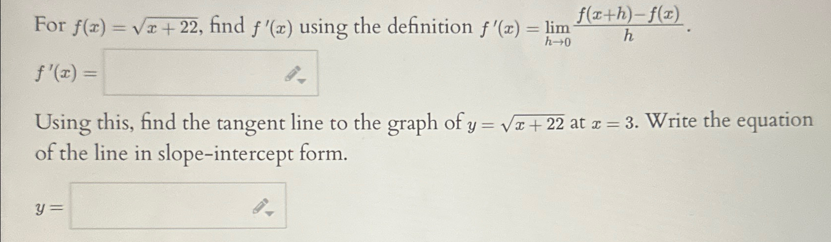 Solved For f(x)=x+222, ﻿find f'(x) ﻿using the definition | Chegg.com
