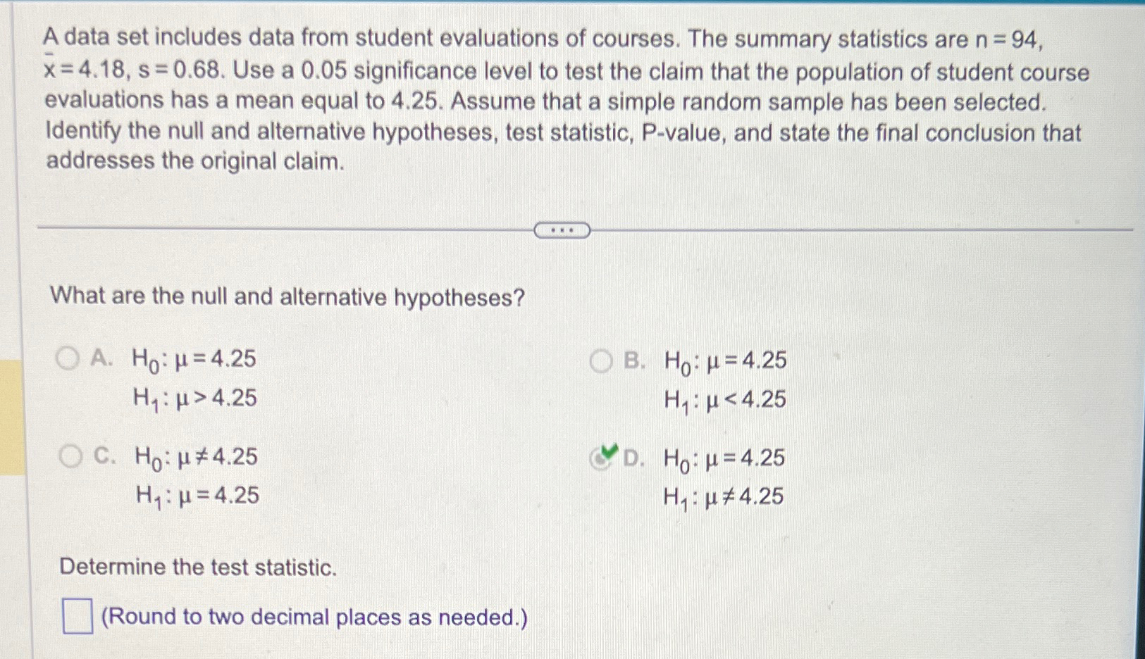 Solved A data set includes data from student evaluations of | Chegg.com