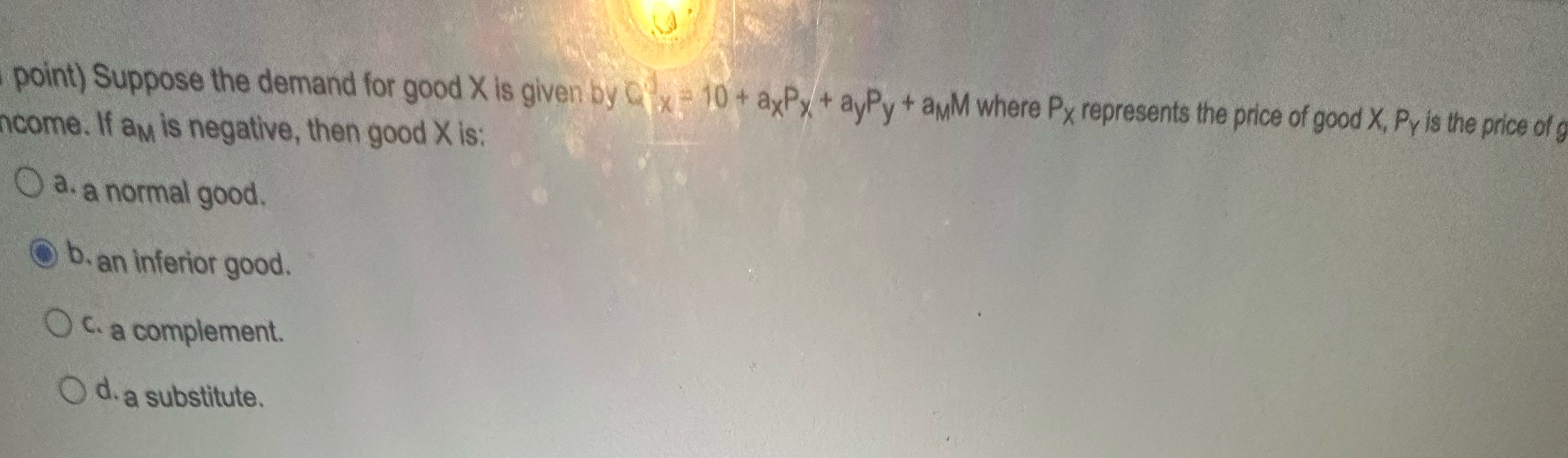 Solved point) ﻿Suppose the demand for good x ﻿is given by | Chegg.com