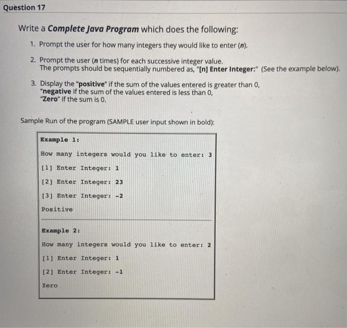 Solved Question 17 Write a Complete Java Program which does | Chegg.com