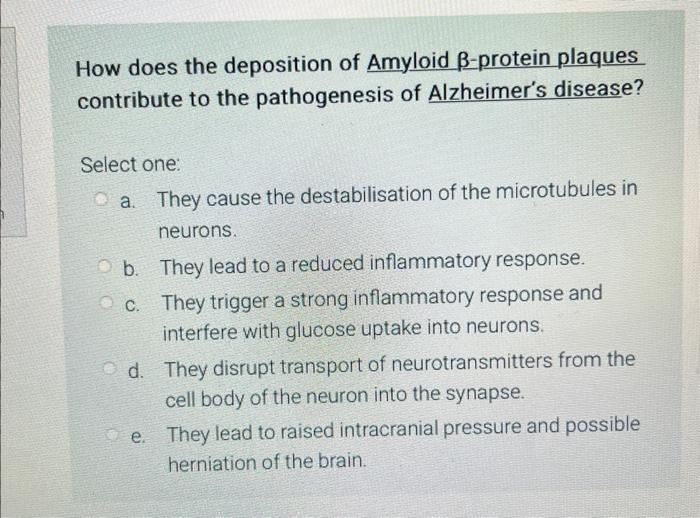 Solved How does the deposition of Amyloid β-protein plaques | Chegg.com