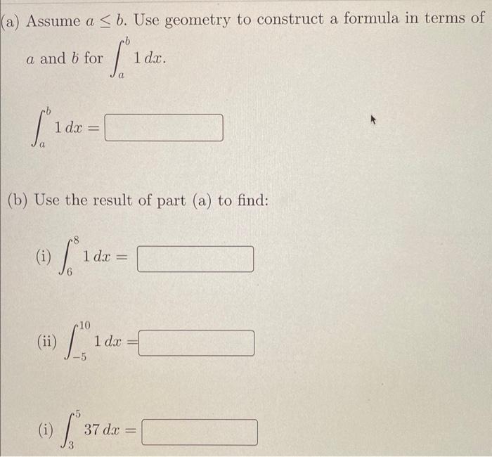 Solved (a) Assume a≤b. Use geometry to construct a formula | Chegg.com