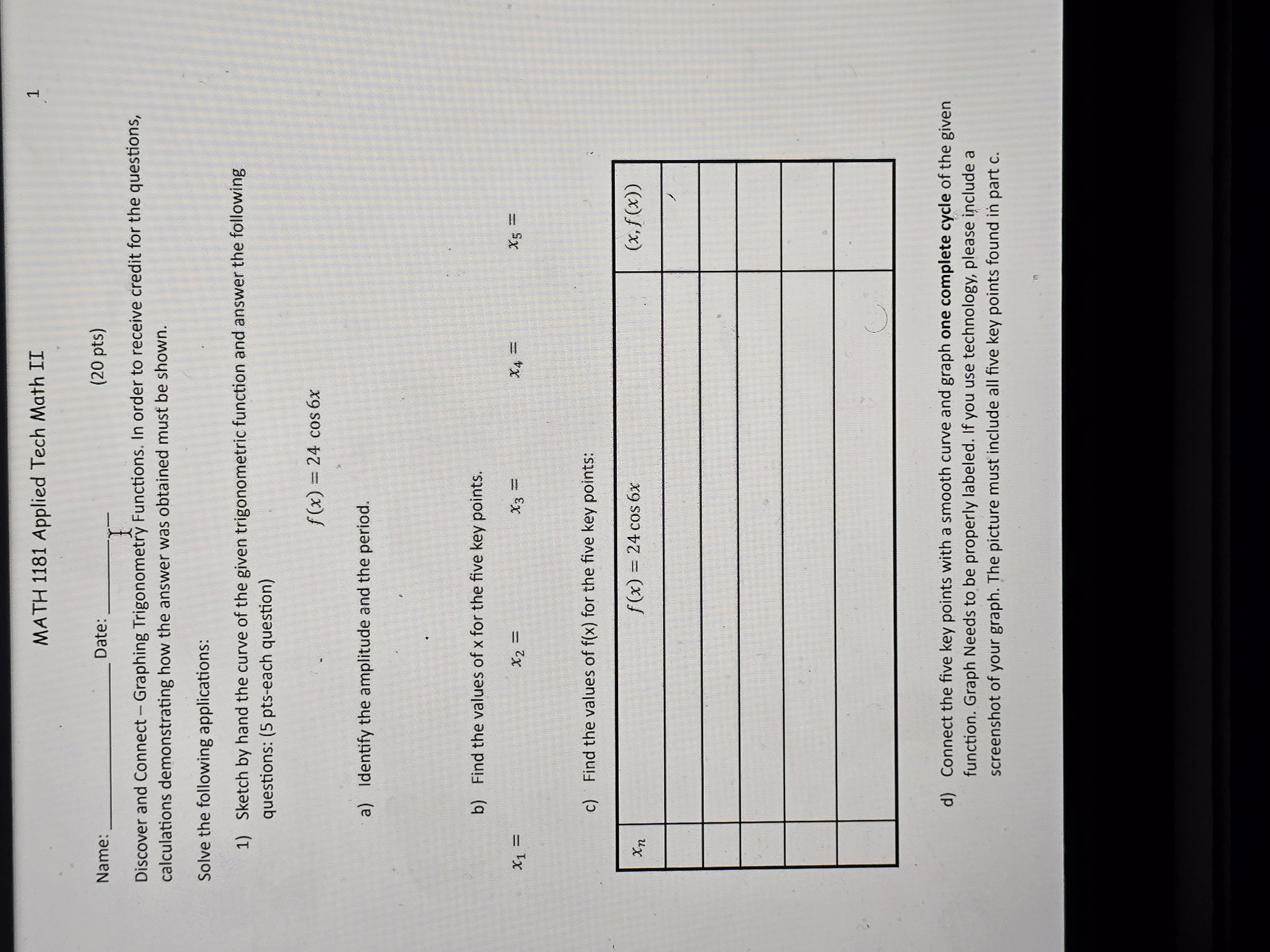 Solved MATH 1181 ﻿Applied Tech Math IIName:Date:(20 | Chegg.com