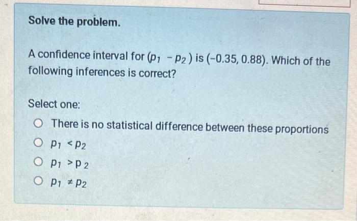 Solved solve the problem. A confidence interval for (p1−p2) | Chegg.com