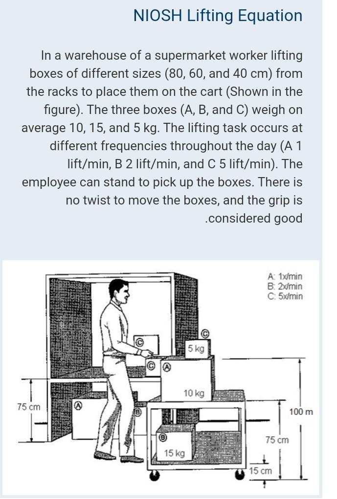 Solved NIOSH Lifting Equation In a warehouse of a | Chegg.com