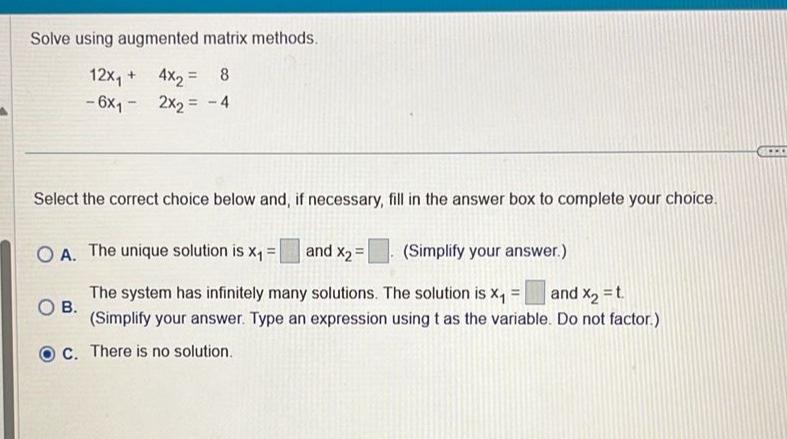 Solved Solve using augmented matrix | Chegg.com
