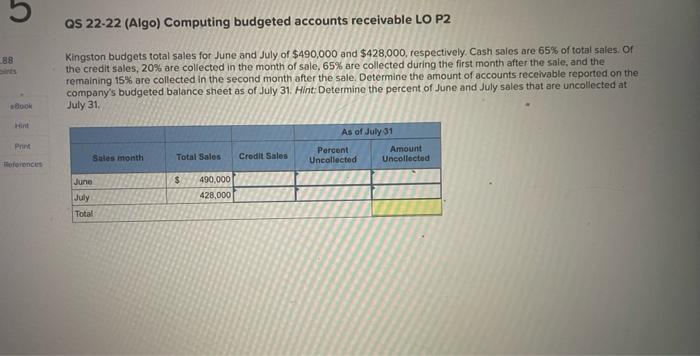 Solved 5 QS 22-22 (Algo) Computing budgeted accounts | Chegg.com