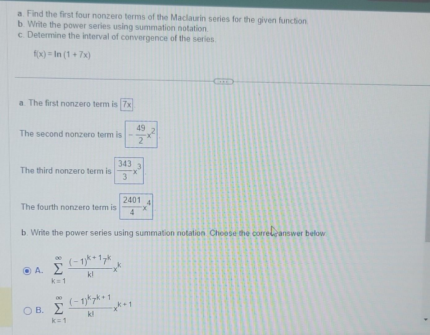 Solved a. Find the first four nonzero terms of the Maclaurin | Chegg.com