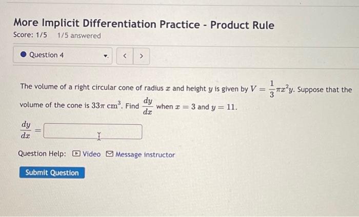 Solved More Implicit Differentiation Practice - Product Rule | Chegg.com