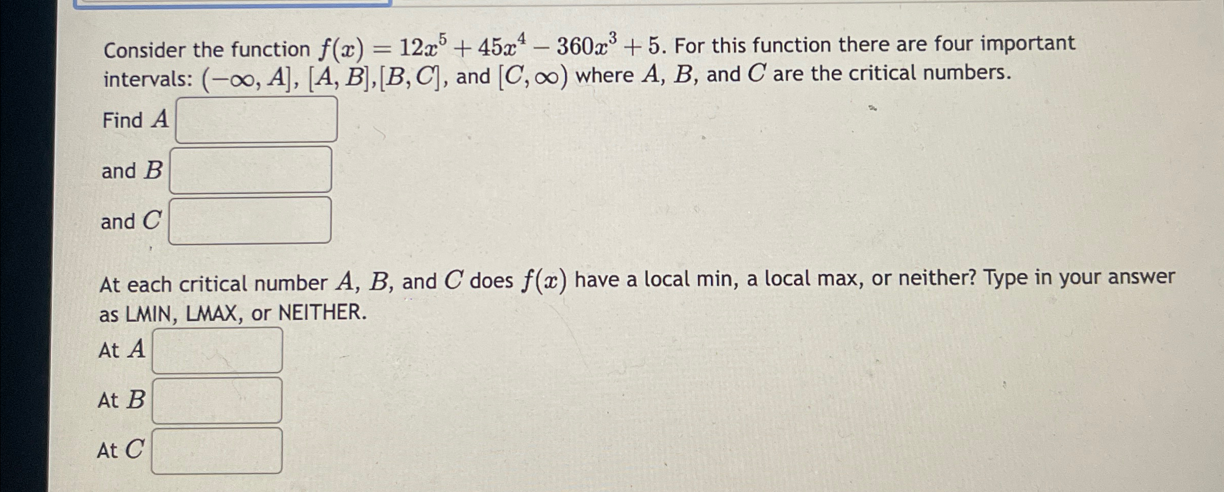 Solved Consider the function f(x)=12x5+45x4-360x3+5. ﻿For | Chegg.com
