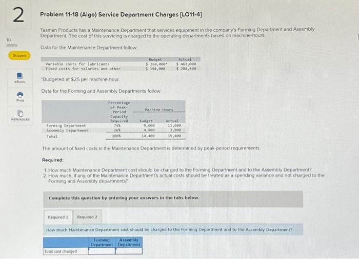 Solved Problem 11-18 (Algo) Service Department Charges | Chegg.com