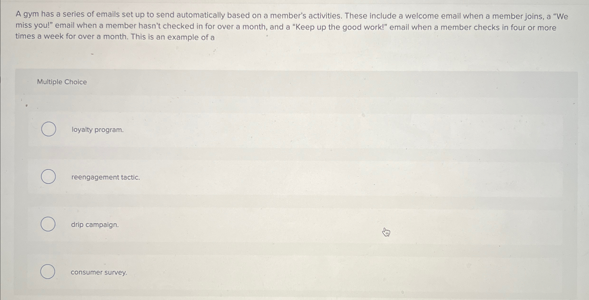 Solved A gym has a series of emails set up to send | Chegg.com