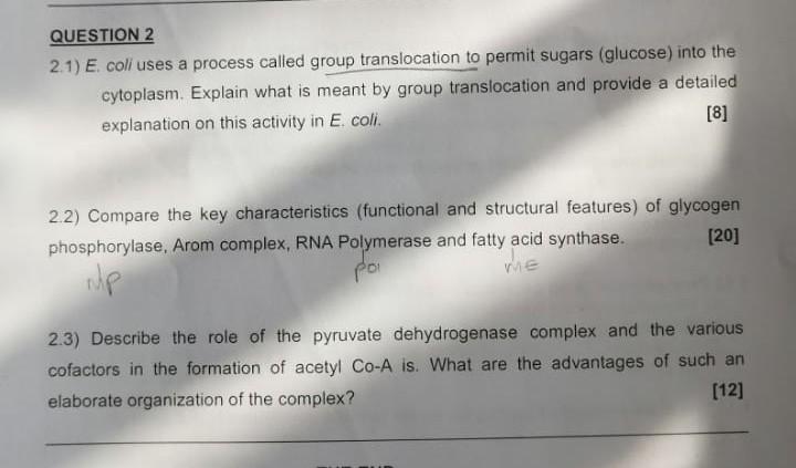 Solved QUESTION 2 2.1) E. coli uses a process called group | Chegg.com