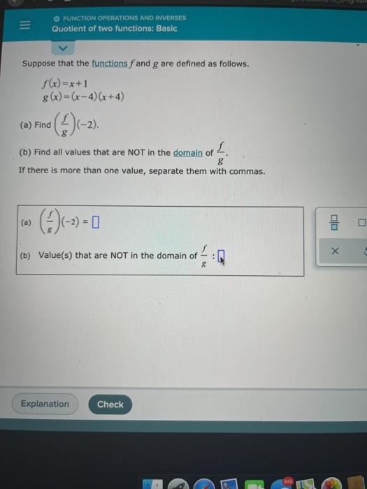 Solved FUNCTION OPERATIONS AND INVERSES Quotient of two | Chegg.com