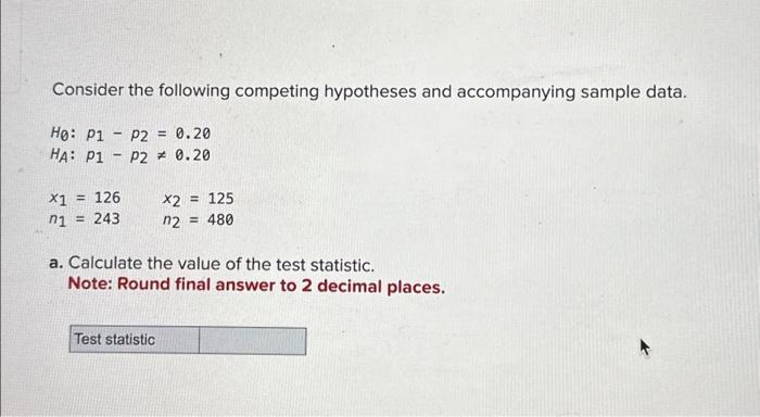Solved Consider the following competing hypotheses and | Chegg.com