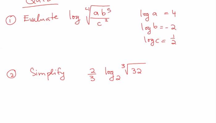 Solved Evaluate log a65 log ya log 4 log b=-2 logc = 3 ② | Chegg.com