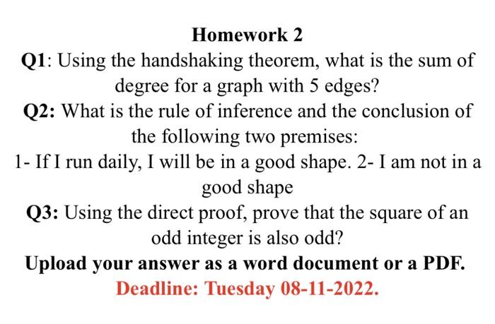 Solved Homework 2 Q1: Using the handshaking theorem, what is | Chegg.com