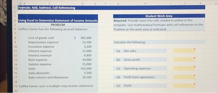 Solved Formula: Add, Subtract, Cell Referencing Coffee | Chegg.com