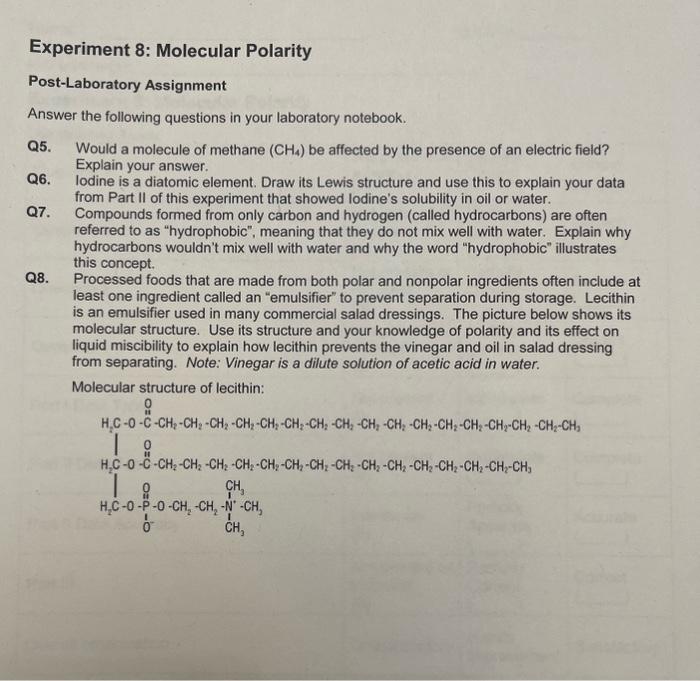 Solved Post-Laboratory Assignment Answer the following | Chegg.com