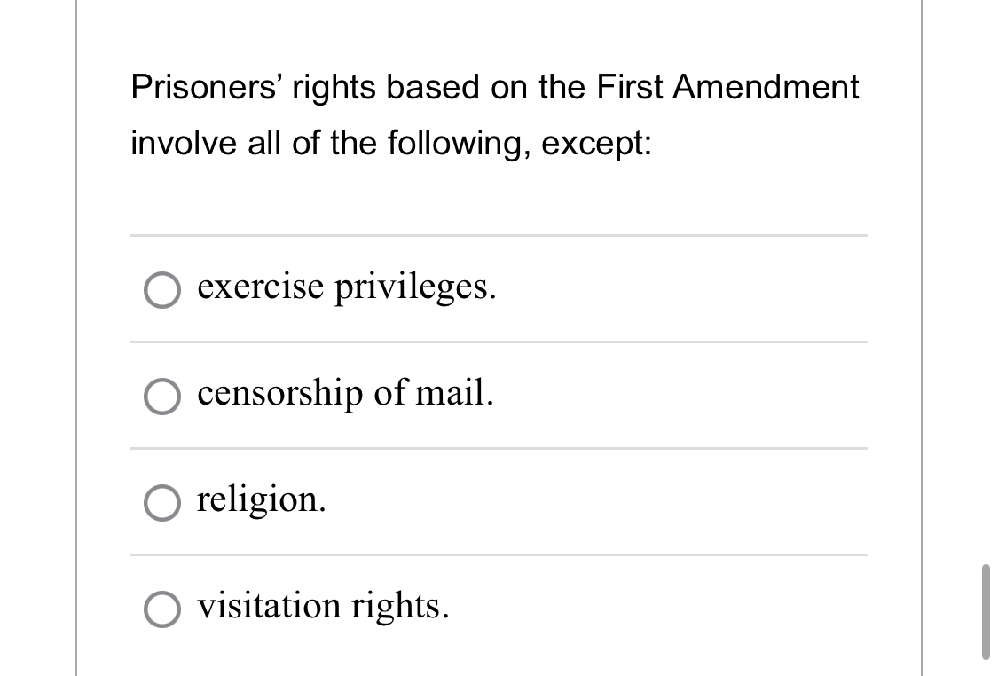 Solved Prisoners' rights based on the First Amendment | Chegg.com