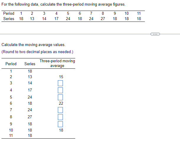 For the following data, calculate the three-period | Chegg.com