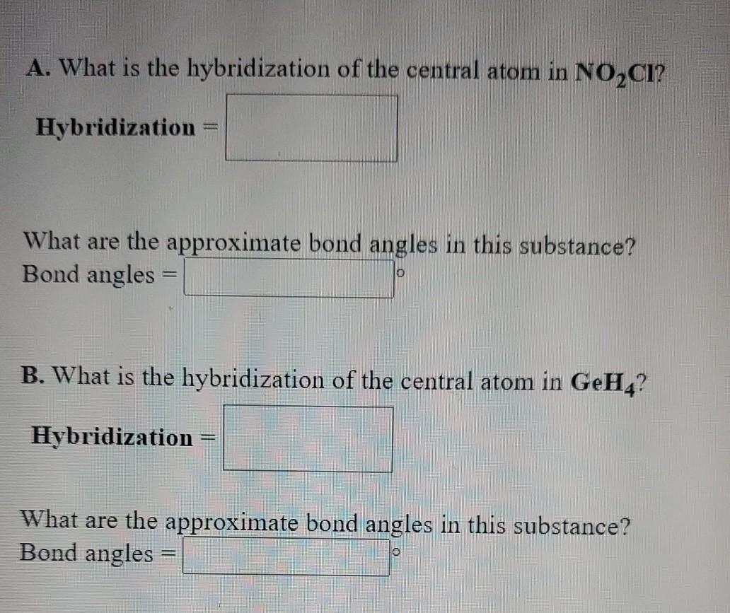 Solved A. What is the hybridization of the central atom in | Chegg.com