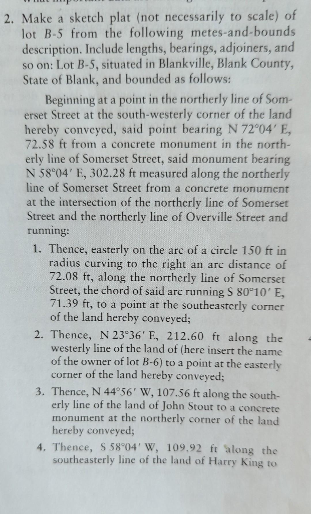Solved Make a sketch plat (not necessarily to scale) of lot | Chegg.com