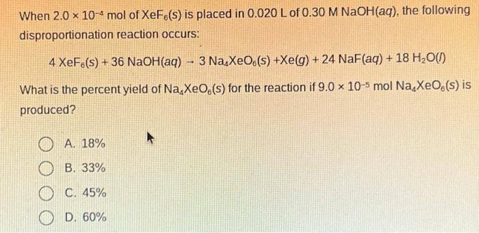 Solved When 2.0×10−4 molofXeF6( s) is placed in 0.020 L of | Chegg.com