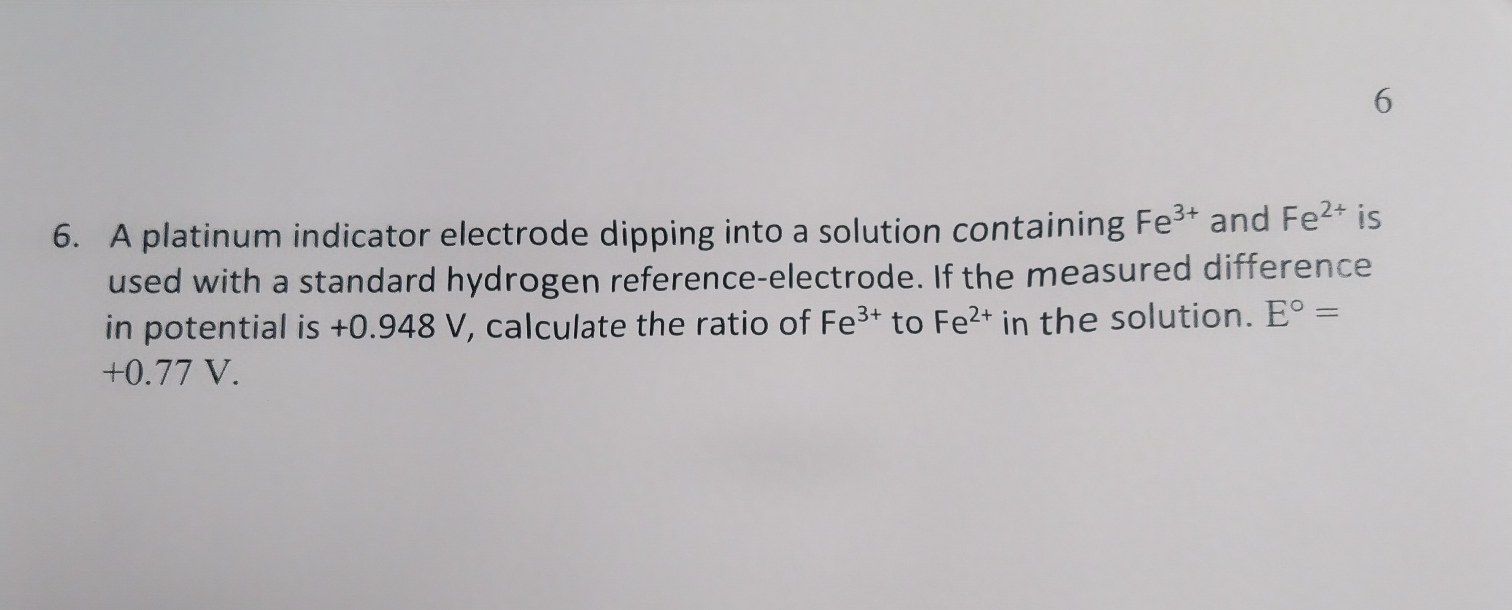 Solved A platinum indicator electrode dipping into a | Chegg.com