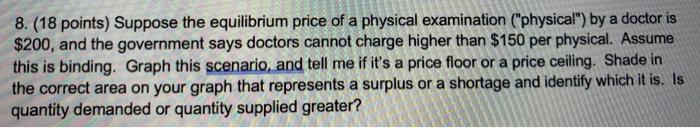 Solved 8. (18 points) Suppose the equilibrium price of a | Chegg.com