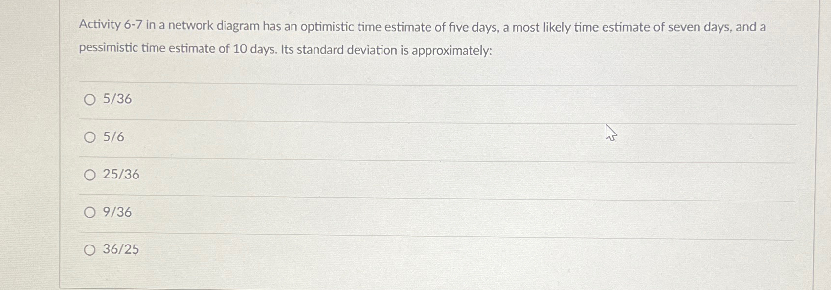 Solved Activity 6-7 ﻿in a network diagram has an optimistic | Chegg.com