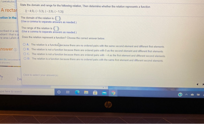 Solved precalculus State the domain and range for the | Chegg.com