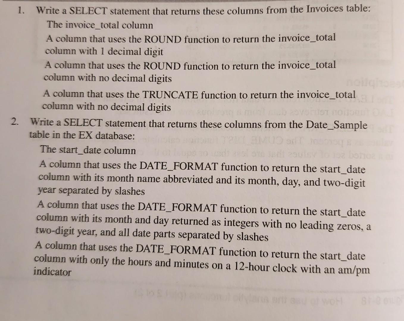 Solved Write a SELECT statement that returns these columns | Chegg.com