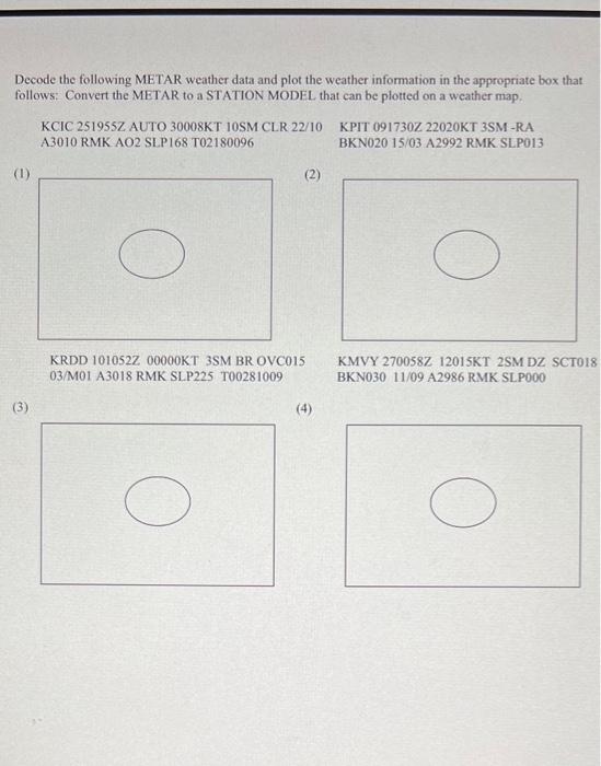 Decode the following METAR weather data and plot the | Chegg.com