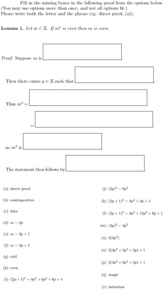 Solved Fill in the missing boxes in the following proof from | Chegg.com