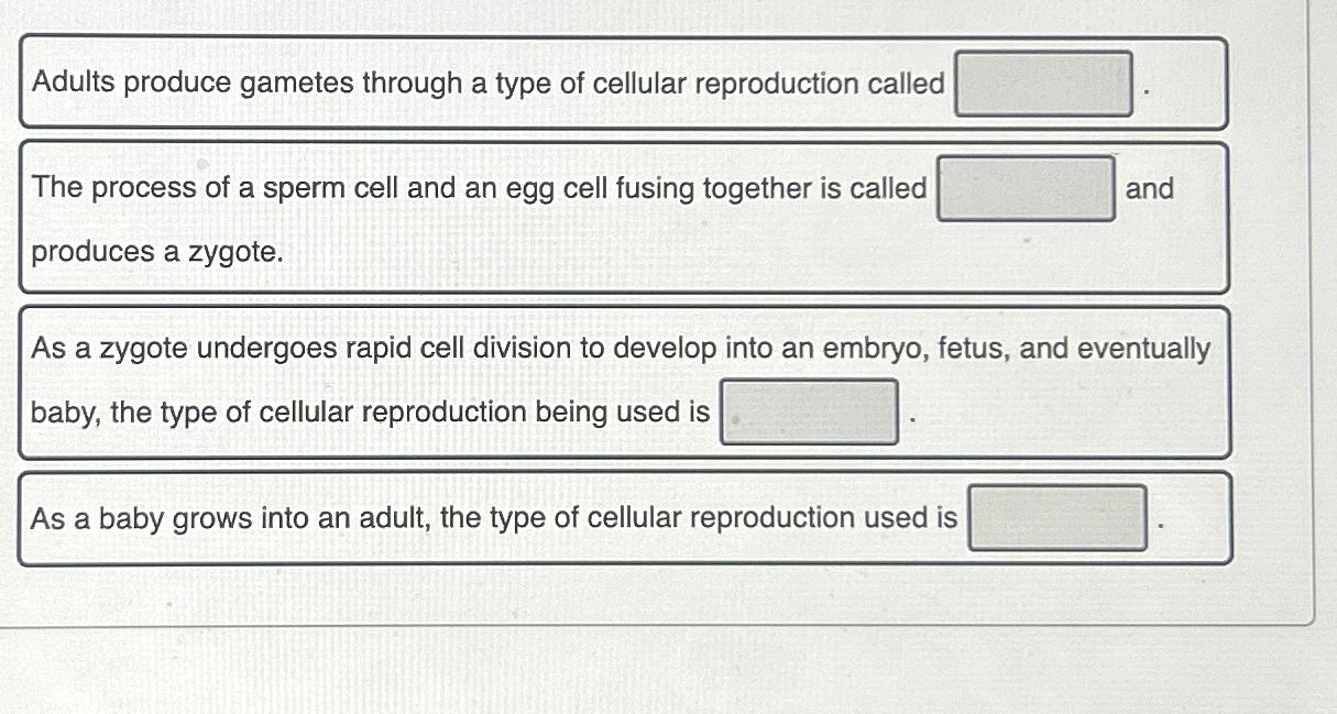 Solved Adults produce gametes through a type of cellular | Chegg.com