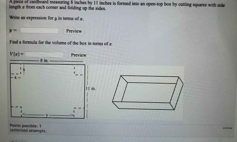 Solved A piece of cardboard measuring 8 inches by 11 inches | Chegg.com