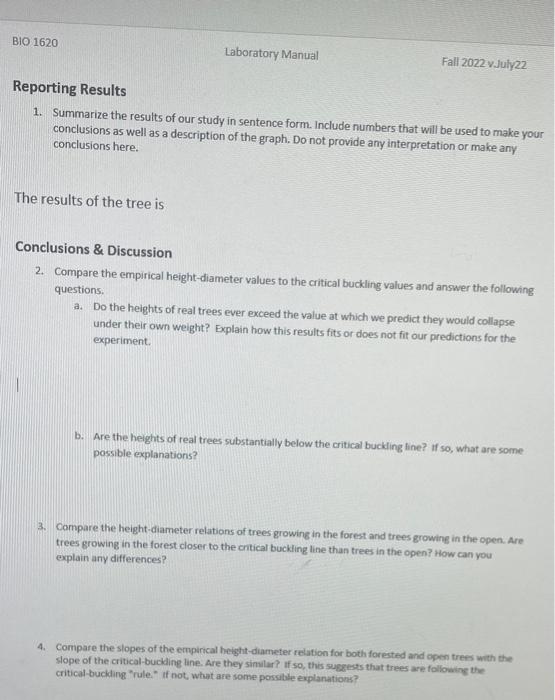 Solved Tree Allometry Scatterplot Reporting Results 1. | Chegg.com