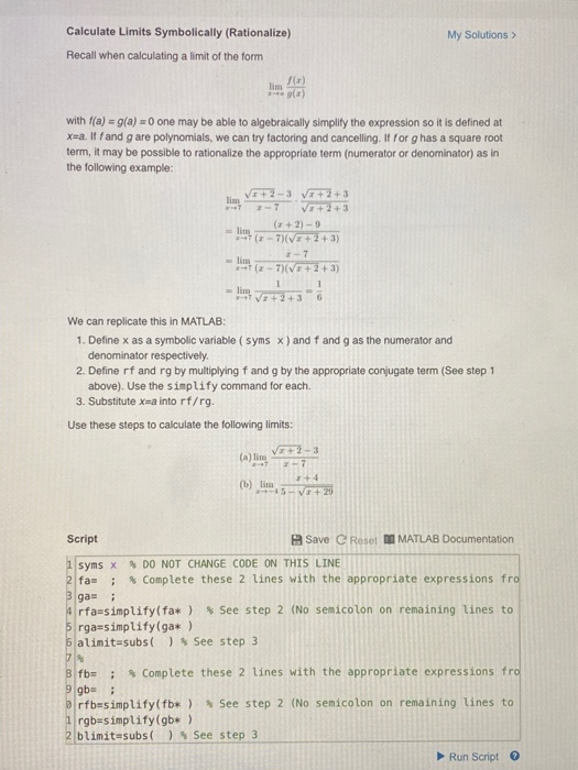 Solved Calculate Limits Symbolically (Rationalize) My | Chegg.com