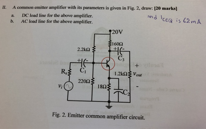 Solved II. A common emitter amplifier with its parameters is | Chegg.com