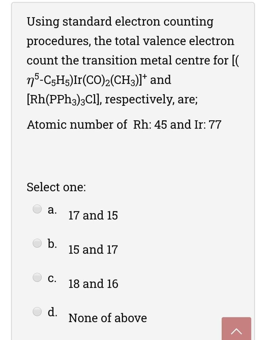 Solved Using standard electron counting procedures, the | Chegg.com
