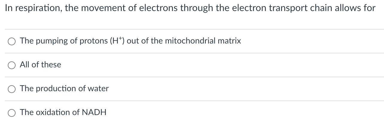Solved In respiration, the movement of electrons through the | Chegg.com