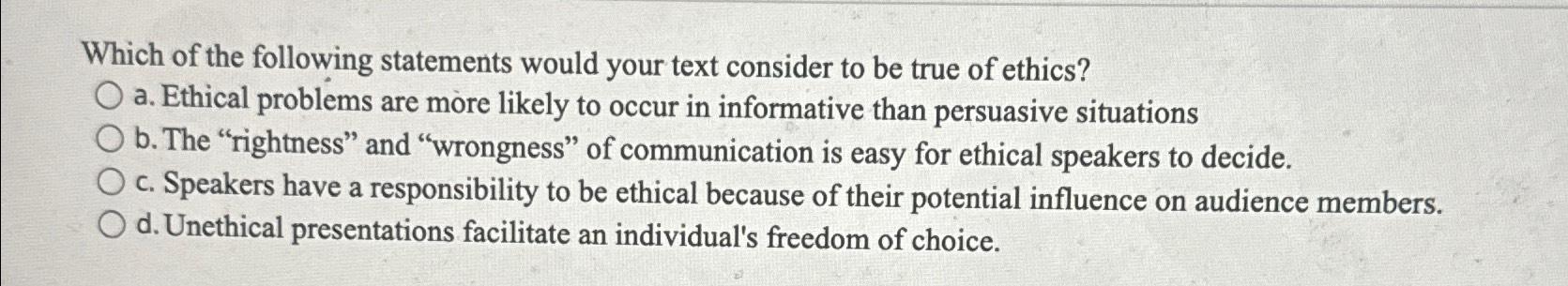 Solved Which of the following statements would your text | Chegg.com