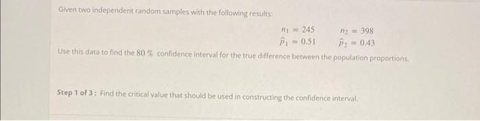 Solved use this data to find the 80% confidence interval for | Chegg.com