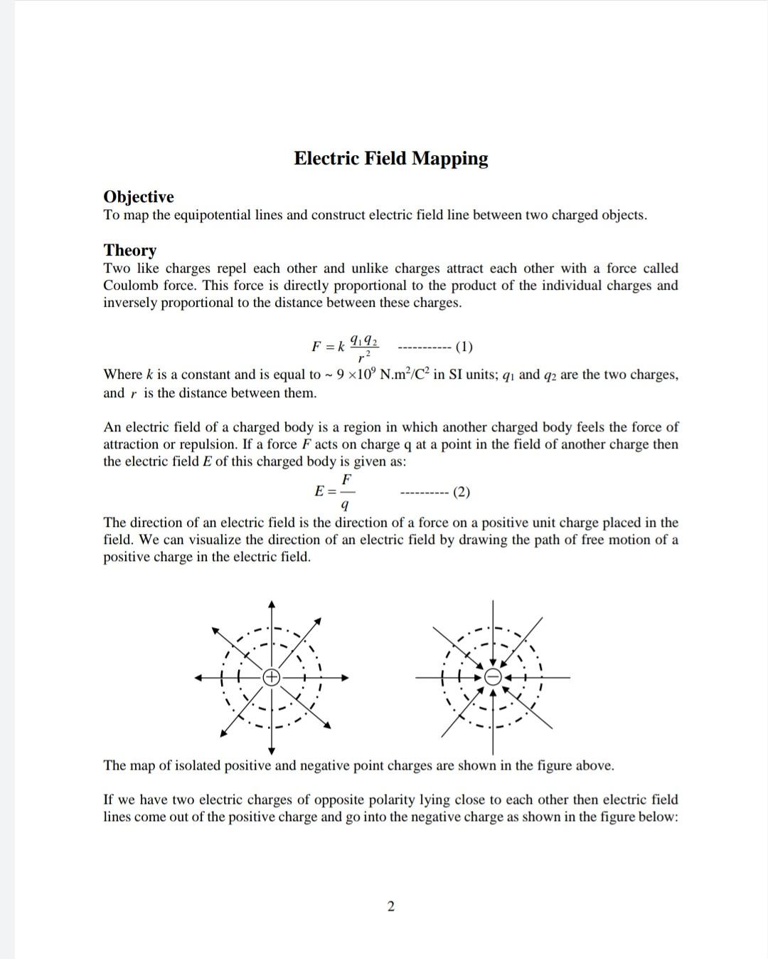 Solved Electric Field Mapping Objective To map the | Chegg.com