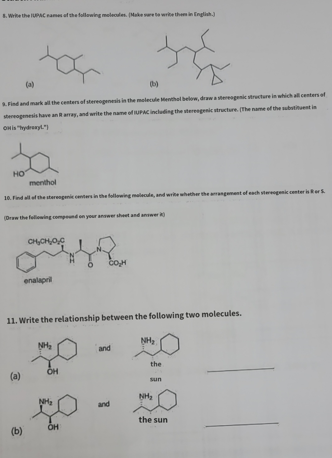 Solved Write the IUPAC names of the following molecules. | Chegg.com