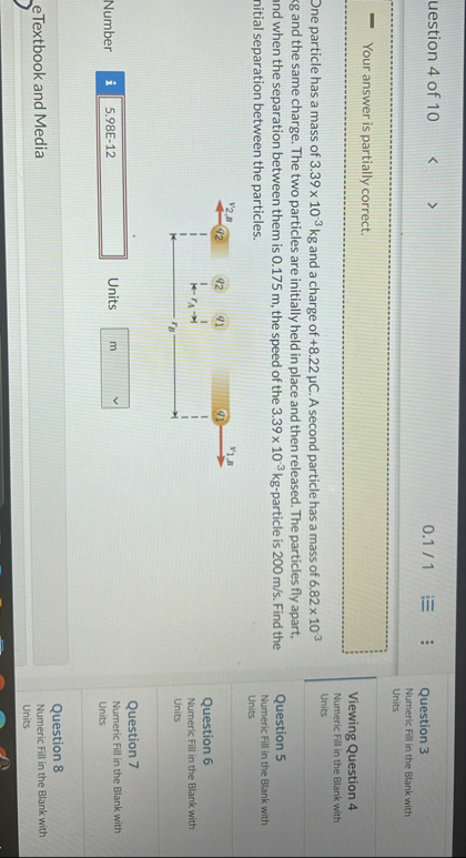 Solved One particle has a mass of 3.39 ﻿x 10^3 ﻿kg and a | Chegg.com
